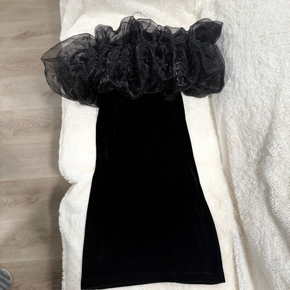 Zara | Dresses | Zara Black Mini Dress With Sheer Ruffle | Poshmark